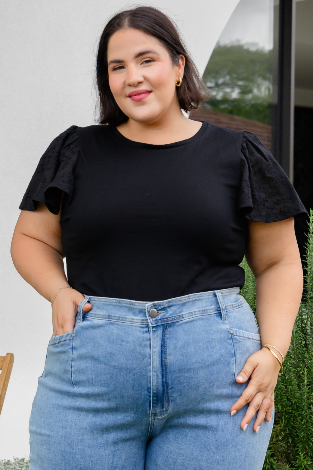 Arlene Broderie Sleeve Tshirt Black – Orange Sherbet Boutique