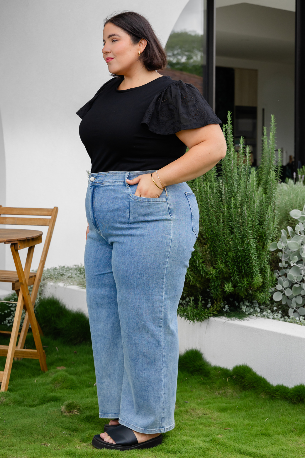 Arlene Broderie Sleeve Tshirt Black – Orange Sherbet Boutique