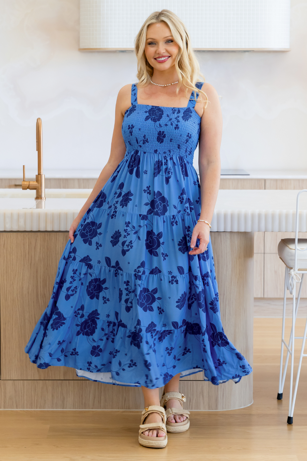 Final Sale | April Maxi Dress Miley Print Blue – Orange Sherbet Boutique
