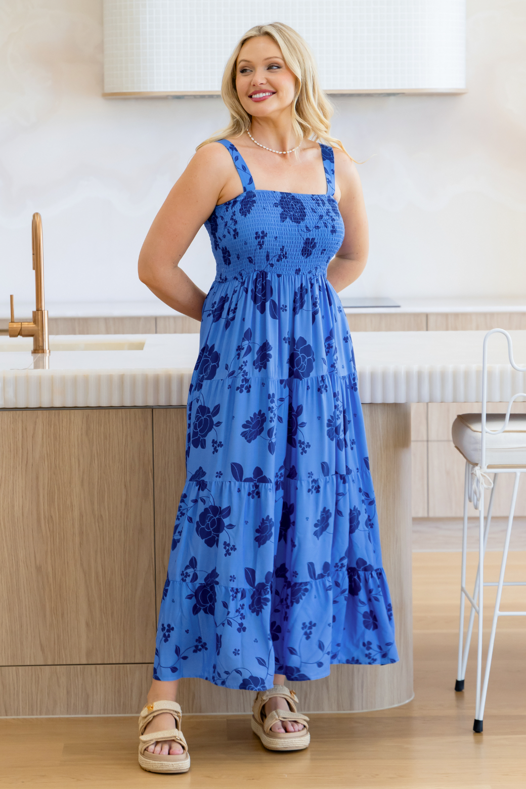 Final Sale | April Maxi Dress Miley Print Blue – Orange Sherbet Boutique