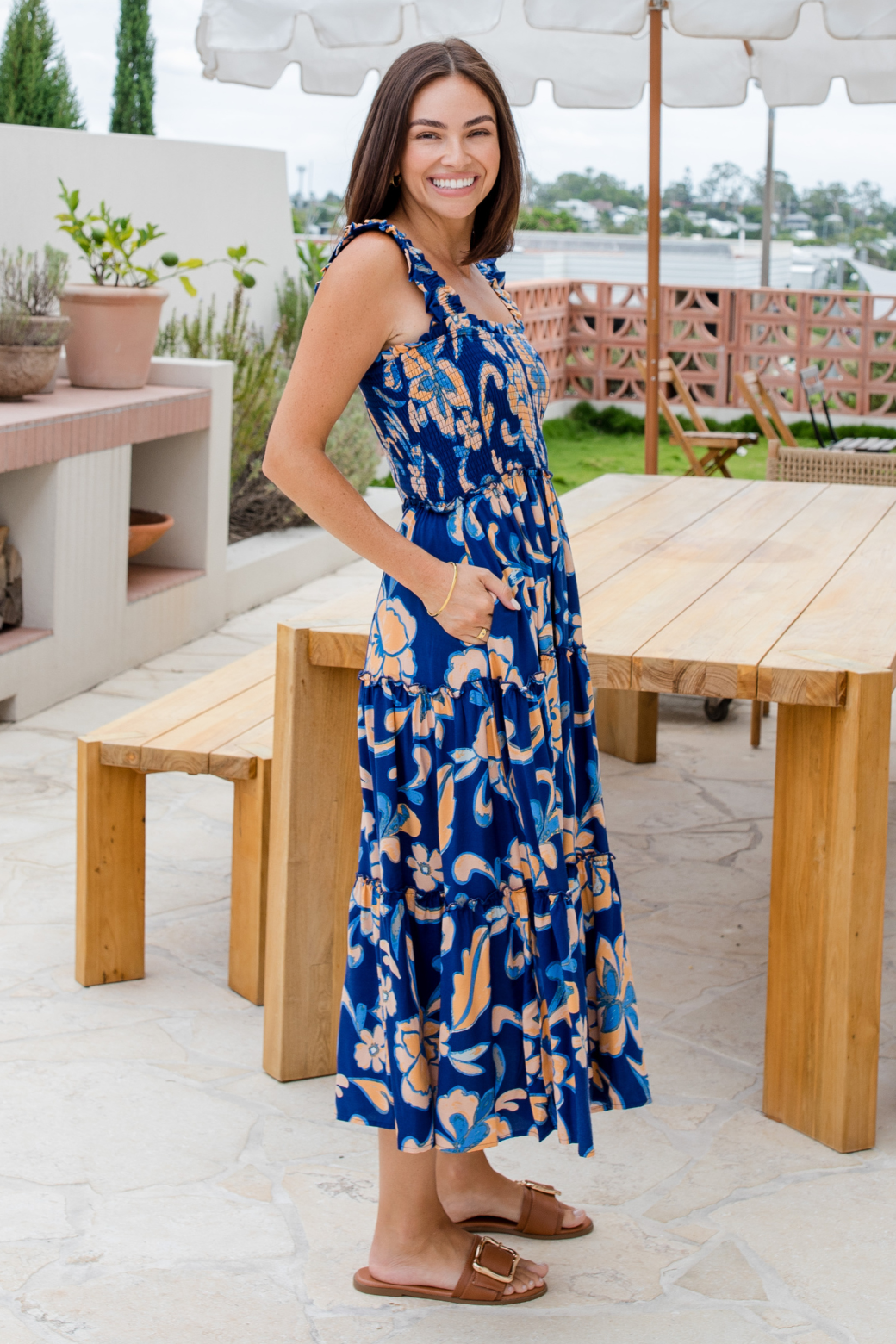 Keeley Midi Dress Robbie Print Blue – Orange Sherbet Boutique