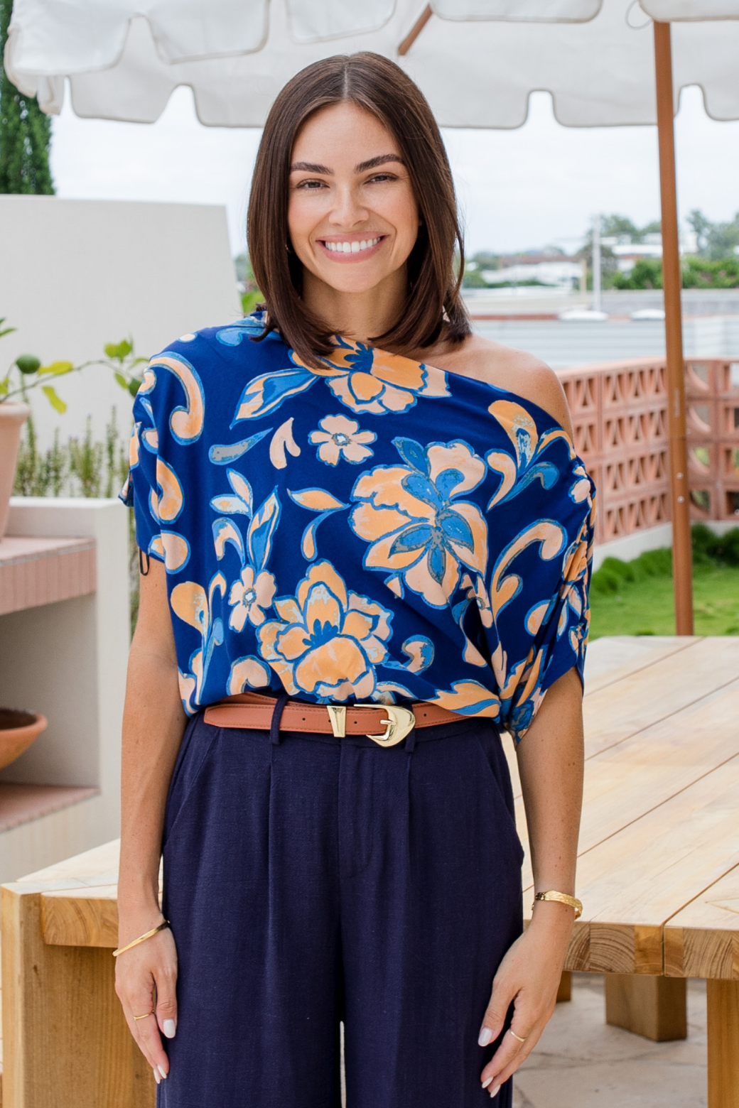 Nadia Top Robbie Print Blue – Orange Sherbet Boutique