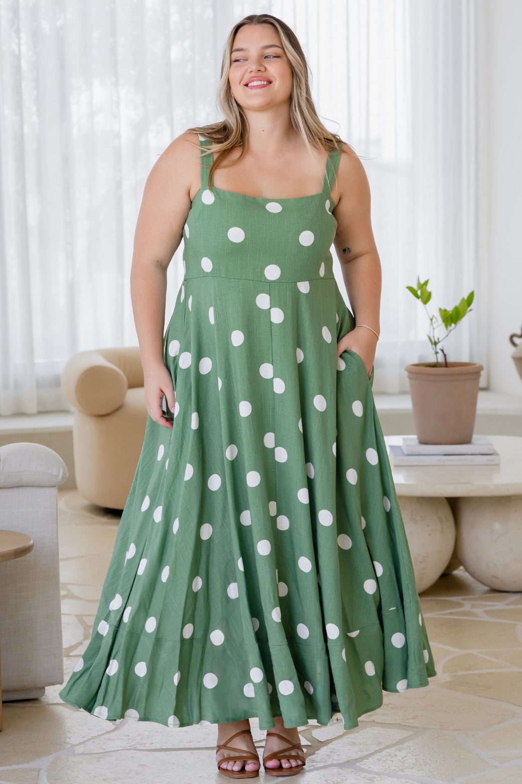 Primrose Maxi Dress Sage Spot – Orange Sherbet Boutique