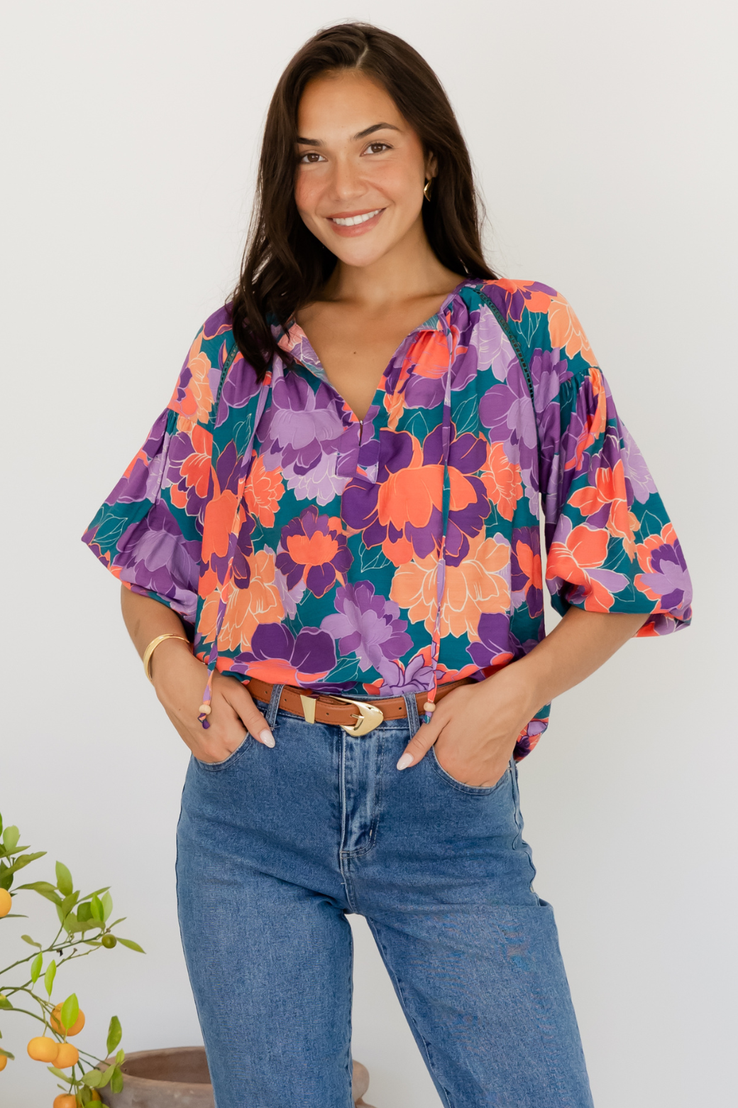 Angela Blouse Milan Floral Print | Orange Sherbet Exclusive – Orange Sherbet Boutique